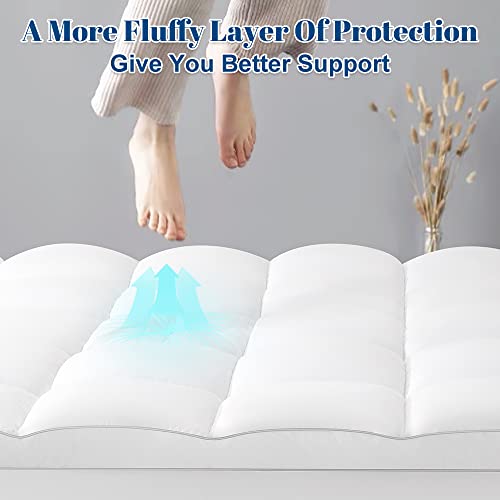 King Mattress Topper, Extra Thick Mattress Protector,Cooling Mattress Pad Cover for Back Pain, Plush & Support Bed Topper Overfilled Down Alternative with 8-21" Deep Pocket (White, King)