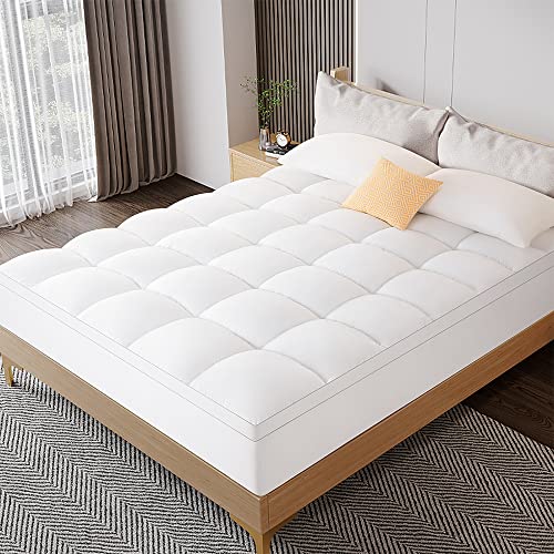 King Mattress Topper, Extra Thick Mattress Protector,Cooling Mattress Pad Cover for Back Pain, Plush & Support Bed Topper Overfilled Down Alternative with 8-21" Deep Pocket (White, King)