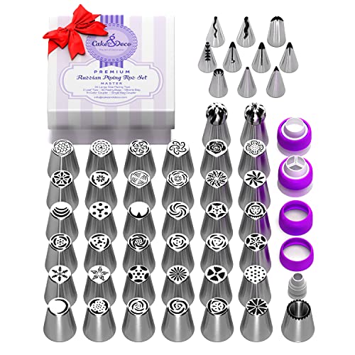 Premium Russian Piping Tips Complete Set - 93 pcs Cake Decorating Baking Supplies Kit - 36 Russian Tulip Icing Frosting Nozzles