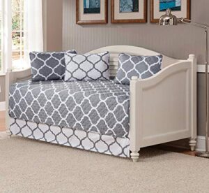 linen plus 5pc daybed cover set quilted geometric bedspread new (grey)