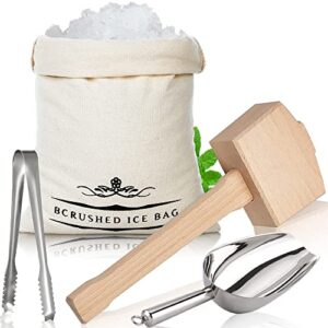 lewis bag and ice mallet crush ice - wood hammer and lewis bag for crushed ice, bartender kit set & bar tools kitchen accessory