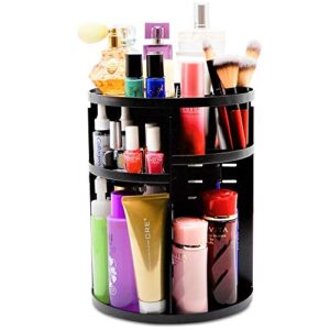 comfamili rotating makeup organizer 360° rotating plastic shelf with height adjustable trays waterproof and washable - saves storage space in bathroom vanity top helps organize cosmetics