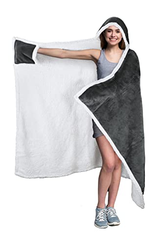 Tirrinia Sherpa Hooded Blanket Wearable Cuddle Throw Warm Cozy Sherpa Lining 47’x73’/ Sherpa Throw Blanket/