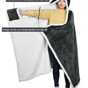 Tirrinia Sherpa Hooded Blanket Wearable Cuddle Throw Warm Cozy Sherpa Lining 47’x73’/ Sherpa Throw Blanket/