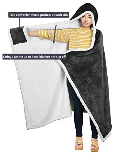 Tirrinia Sherpa Hooded Blanket Wearable Cuddle Throw Warm Cozy Sherpa Lining 47’x73’/ Sherpa Throw Blanket/