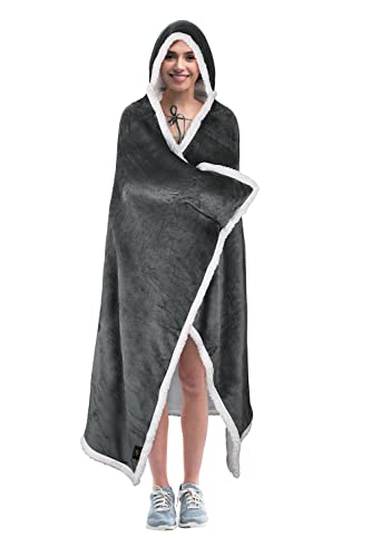 Tirrinia Sherpa Hooded Blanket Wearable Cuddle Throw Warm Cozy Sherpa Lining 47’x73’/ Sherpa Throw Blanket/