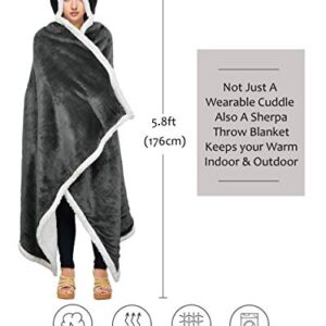 Tirrinia Sherpa Hooded Blanket Wearable Cuddle Throw Warm Cozy Sherpa Lining 47’x73’/ Sherpa Throw Blanket/