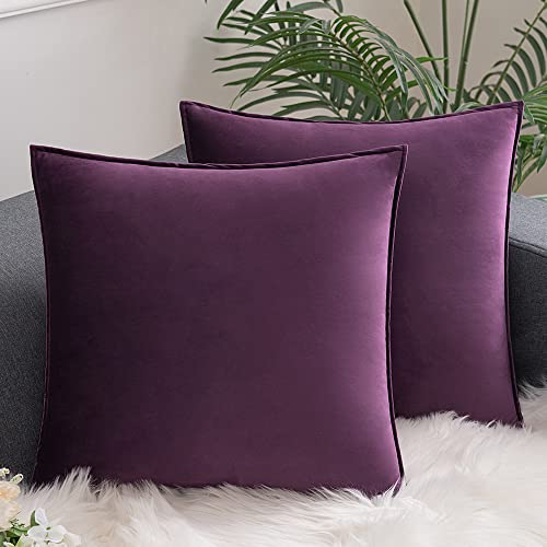 Comvii Purple Pillows - Decorative Pillows, Inserts & Covers (2 Throw Pillows + 2 Pillow Covers ) - Throw Pillows for Couch - Velvet Throw Pillows for Bed -flanged Pillow Covers 18x18 – Purple