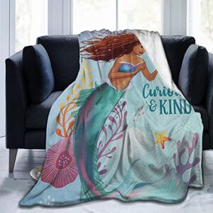 mermaid movie throw blanket for kids & adults, all seasons flannel fleece blanket soft plush blankets for couch sofa bed camping travel 40"x30"