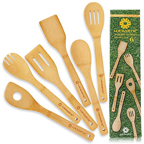 Wooden Spoons for Cooking - Kitchen Utensils Set 6 pcs Bamboo Wooden Spoons & Spatula Cooking Utensils