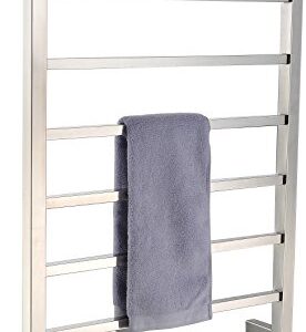 ANZZI Bell 8-Bar Wall Mounted Towel Warmer in Brushed Nickel | Energy Efficient 80W Electric Plug in Heated Towel Rack for Bathroom | Steel Towel Heater Rail On/Off Switch Drying Rack | TW-AZ026BN