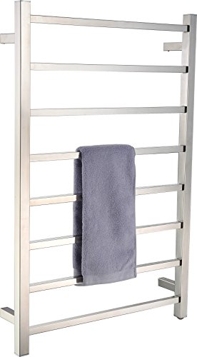 ANZZI Bell 8-Bar Wall Mounted Towel Warmer in Brushed Nickel | Energy Efficient 80W Electric Plug in Heated Towel Rack for Bathroom | Steel Towel Heater Rail On/Off Switch Drying Rack | TW-AZ026BN