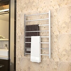 ANZZI Bell 8-Bar Wall Mounted Towel Warmer in Brushed Nickel | Energy Efficient 80W Electric Plug in Heated Towel Rack for Bathroom | Steel Towel Heater Rail On/Off Switch Drying Rack | TW-AZ026BN