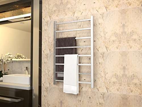 ANZZI Bell 8-Bar Wall Mounted Towel Warmer in Brushed Nickel | Energy Efficient 80W Electric Plug in Heated Towel Rack for Bathroom | Steel Towel Heater Rail On/Off Switch Drying Rack | TW-AZ026BN