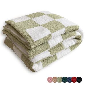 MH MYLUNE HOME Ultra-Soft Checkered Blanket Microfiber Sage Green Checkerboard Blanket Reversible, Plaid Cozy Fuzzy Chessboard Throw Blanket Plush for Bed Couch Sofa (Sage Green, 51"x63")