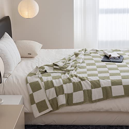 MH MYLUNE HOME Ultra-Soft Checkered Blanket Microfiber Sage Green Checkerboard Blanket Reversible, Plaid Cozy Fuzzy Chessboard Throw Blanket Plush for Bed Couch Sofa (Sage Green, 51"x63")