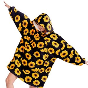 vavalad Sunflower Wearable Blanket Sweatshirt Sherpa Oversized Hoodie TV-Blanket with Sleeves and Pockets for Adults Men Women Teens One Size Fits All