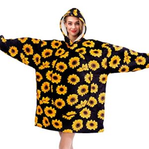 vavalad Sunflower Wearable Blanket Sweatshirt Sherpa Oversized Hoodie TV-Blanket with Sleeves and Pockets for Adults Men Women Teens One Size Fits All