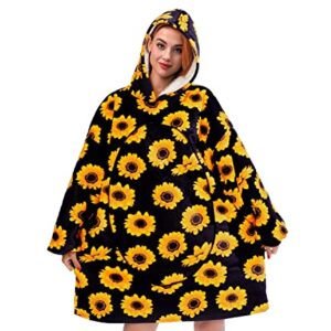 vavalad Sunflower Wearable Blanket Sweatshirt Sherpa Oversized Hoodie TV-Blanket with Sleeves and Pockets for Adults Men Women Teens One Size Fits All