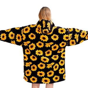 vavalad Sunflower Wearable Blanket Sweatshirt Sherpa Oversized Hoodie TV-Blanket with Sleeves and Pockets for Adults Men Women Teens One Size Fits All