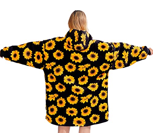 vavalad Sunflower Wearable Blanket Sweatshirt Sherpa Oversized Hoodie TV-Blanket with Sleeves and Pockets for Adults Men Women Teens One Size Fits All