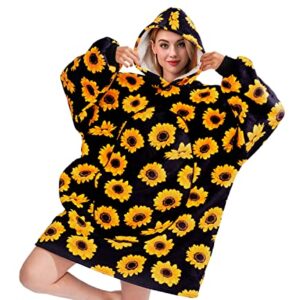 vavalad Sunflower Wearable Blanket Sweatshirt Sherpa Oversized Hoodie TV-Blanket with Sleeves and Pockets for Adults Men Women Teens One Size Fits All