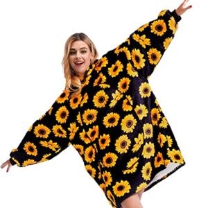 vavalad Sunflower Wearable Blanket Sweatshirt Sherpa Oversized Hoodie TV-Blanket with Sleeves and Pockets for Adults Men Women Teens One Size Fits All