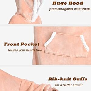 Jugbey Oversized Lengthened Wearable Blanket Hoodie for Women Men,Cozy Fuzzy Sherpa & Fleece Hooded Blankets,Big Blanket Sweatshirt with Sleeves & Giant Pocket Pink