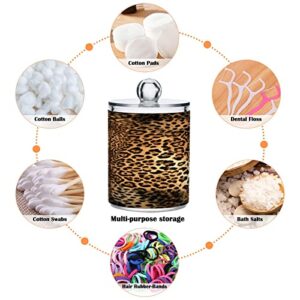 Kigai Beautiful Leopard Print Qtip Holder Dispenser with Lids 2PCS -Bathroom Storage Organizer Set, Clear Apothecary Jars Food Storage Containers, for Tea, Coffee, Cotton Ball, Floss