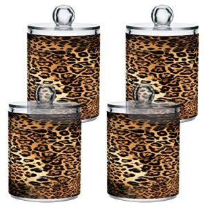 Kigai Beautiful Leopard Print Qtip Holder Dispenser with Lids 2PCS -Bathroom Storage Organizer Set, Clear Apothecary Jars Food Storage Containers, for Tea, Coffee, Cotton Ball, Floss