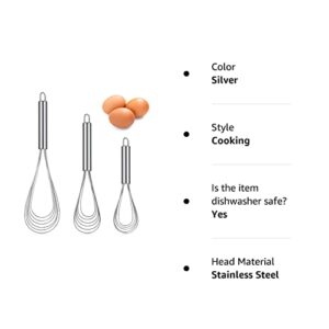 3 Pieces Stainless Steel Kitchen Flat Whisk Set 8 Inch, 10 Inch and 11.6 Inch Stainless Steel Flat Wire Egg Utensils Whisk 6 Wires Egg Mixing Whisk for Cooking Blending Whisking Beating Stirring