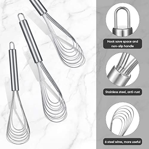 3 Pieces Stainless Steel Kitchen Flat Whisk Set 8 Inch, 10 Inch and 11.6 Inch Stainless Steel Flat Wire Egg Utensils Whisk 6 Wires Egg Mixing Whisk for Cooking Blending Whisking Beating Stirring