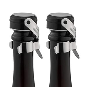 wotor champagne&wine bottle stoppers stainless steel with food grade silicone, leak proof keep fresh reusable saver, cork suitable for wine, champagne, cava, prosecco and sparkling (2 pack silver）