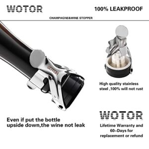 WOTOR Champagne&Wine Bottle Stoppers Stainless Steel with Food Grade Silicone, Leak Proof Keep Fresh Reusable Saver, Cork Suitable for Wine, Champagne, Cava, Prosecco and Sparkling (2 Pack Silver）