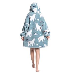 Moinlizy Adult Wearable Blanket Hoodie for Women and Men,Oversized Sherpa Sweatshirt Flannel Hooded Blanket Giant Pocket,Polar Bear