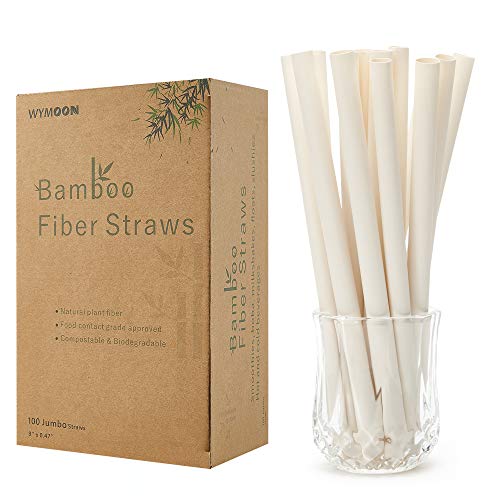 Biodegradable Smoothie Boba Straws made of Bamboo Fiber | 100 Pcs 9'' Jumbo Eco-Friendly Compostable Straws | for Hot & Cold Drinks