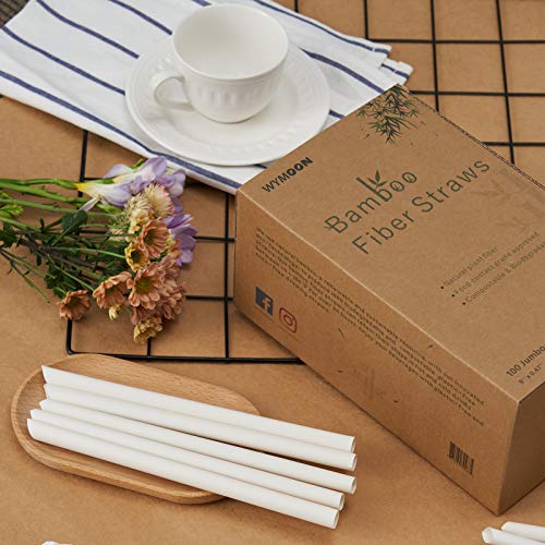 Biodegradable Smoothie Boba Straws made of Bamboo Fiber | 100 Pcs 9'' Jumbo Eco-Friendly Compostable Straws | for Hot & Cold Drinks