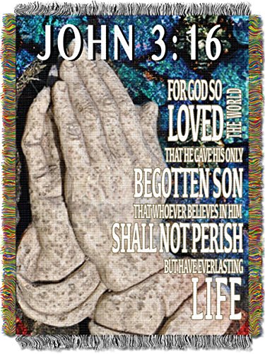 Religious, "John 3:16" Woven Tapestry Throw Blanket, 48" x 60", Multi Color