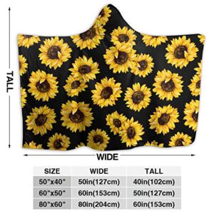 Yellow Sunflower Hoodie Blanket Wearable Throw Blankets for Couch Blanket Hooded for Baby Kids Men Women