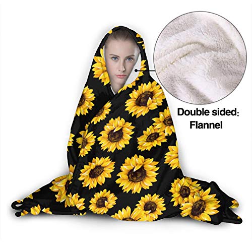 Yellow Sunflower Hoodie Blanket Wearable Throw Blankets for Couch Blanket Hooded for Baby Kids Men Women