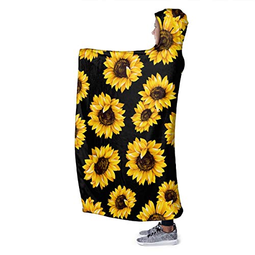 Yellow Sunflower Hoodie Blanket Wearable Throw Blankets for Couch Blanket Hooded for Baby Kids Men Women