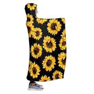 Yellow Sunflower Hoodie Blanket Wearable Throw Blankets for Couch Blanket Hooded for Baby Kids Men Women