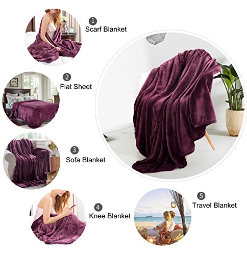 Reafort Ultra Soft Flannel Fleece All Season Light Weight Living Room/Bedroom Warm Throw Blanket (Purple, King 108"X92")