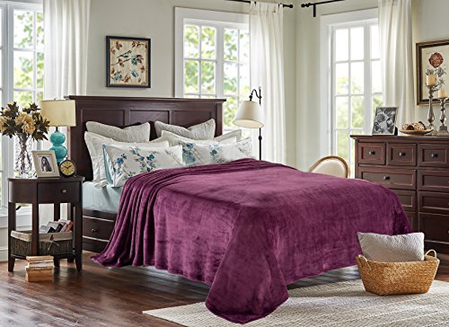 Reafort Ultra Soft Flannel Fleece All Season Light Weight Living Room/Bedroom Warm Throw Blanket (Purple, King 108"X92")