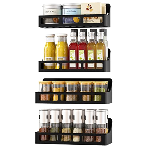 Jewem Magnetic Spice Rack for Refrigerator, 4 Pack Magnetic Shelf, Magnetic Fridge Organizer, Spice Rack Organizer, Seasoning Rack For Kitchen Organization And Storage