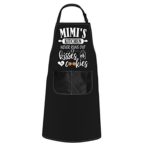 POFULL Mimi Gift Mimi Mother's Day Gift Mimi's Kitchen Never Runs Out Of Kisses and Cookies (Mimi's Kitchen Apron)