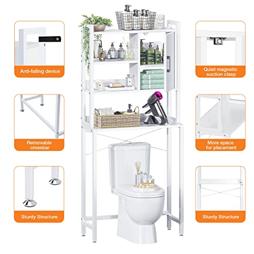 ODK Over The Toilet Storage, Over Toilet Bathroom Organizer, 3-Tier Bathroom Space Saver with Magnetic Suction Clasp, Freestanding Space Saver Toilet Stands, White