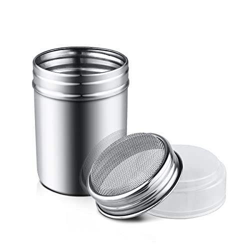 1Pcs Stainless Steel Powder Sugar Shaker Duster with Lid, Fine Mesh Shaker Powder Cans for baking soda Cocoa Cornstarch Coffee Flour ect