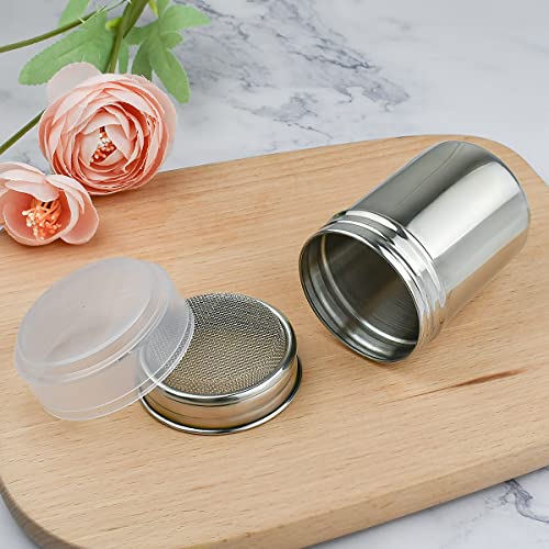 1Pcs Stainless Steel Powder Sugar Shaker Duster with Lid, Fine Mesh Shaker Powder Cans for baking soda Cocoa Cornstarch Coffee Flour ect