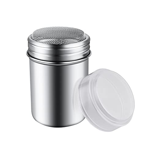 1Pcs Stainless Steel Powder Sugar Shaker Duster with Lid, Fine Mesh Shaker Powder Cans for baking soda Cocoa Cornstarch Coffee Flour ect